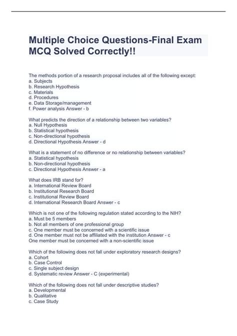 Multiple Choice Questions Final Exam Mcq Solved Correctly Mcq