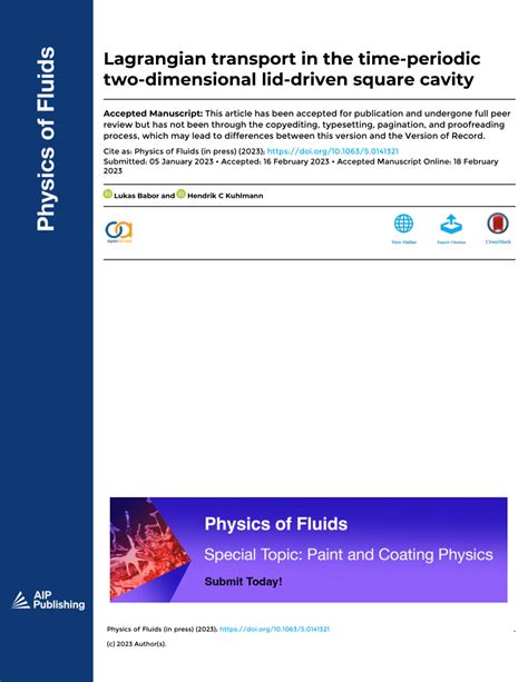 Pdf Lagrangian Transport In The Time Periodic Two Dimensional Lid Driven Square Cavity