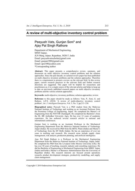 Pdf A Review Of Multi Objective Inventory Control Problem
