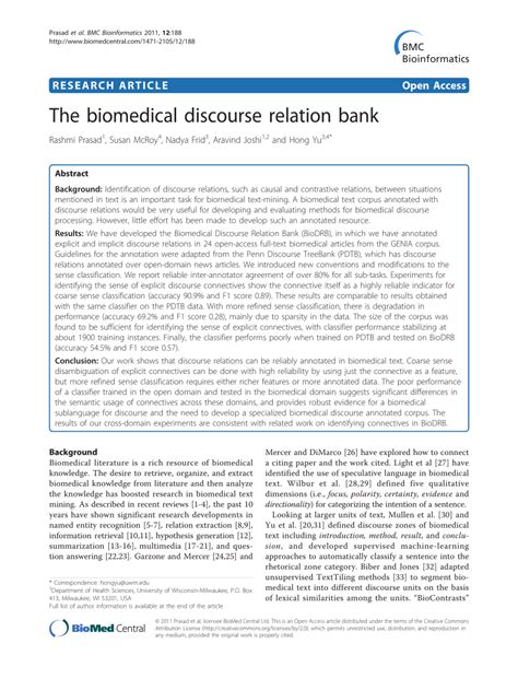 Pdf The Biomedical Discourse Relation Bank