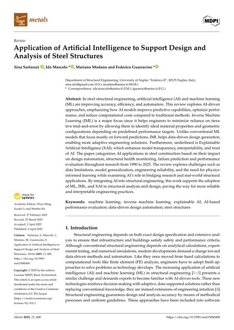 (PDF) Application of Artificial Intelligence to Support Design and Analysis of Steel Structures