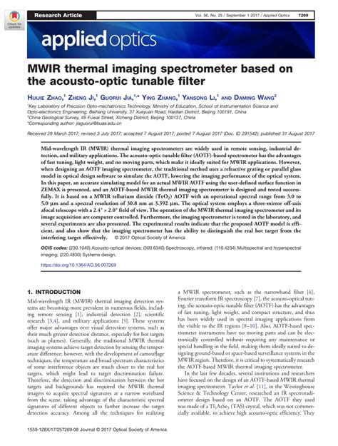 Pdf Mwir Thermal Imaging Spectrometer Based On The Acousto Optic