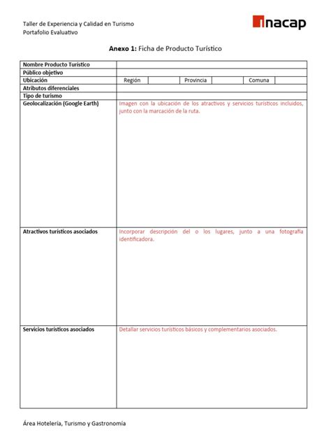Ficha De Producto Turístico Pdf
