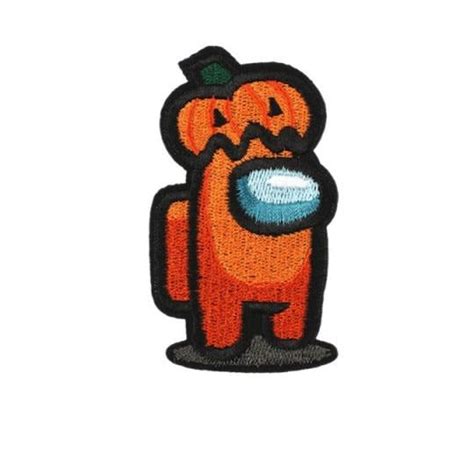 Among Us Orange Pumpkin On Head Embroidered Patch
