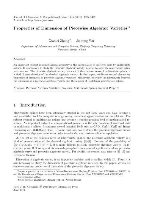 Pdf Properties Of Dimension Of Piecewise Algebraic Varieties