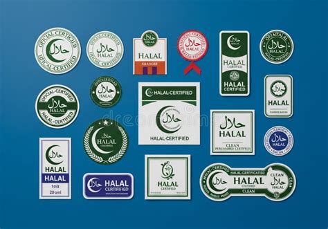 Various Halal Certification Labels Are Displayed Featuring Different