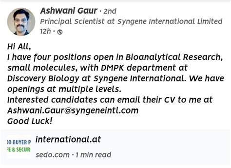vaibhav jain ph d on linkedin job opening at syngene