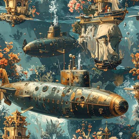 Steampunk Submarine Detailed Illustration Of A Retro Futuristic Underwater Vessel Stock
