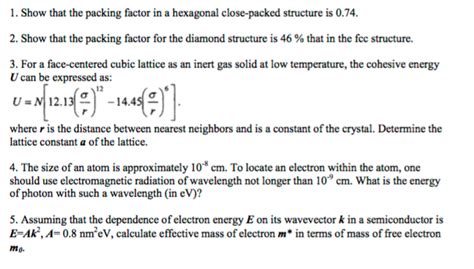 Solved Show That The Packing Factor In A Hexagonal Close