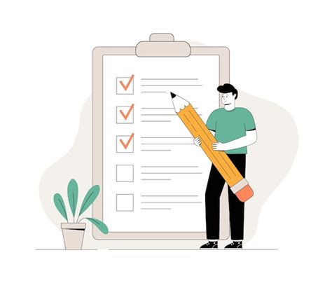 Premium Vector Businessman With A Giant Pencil Marked Checklist On A