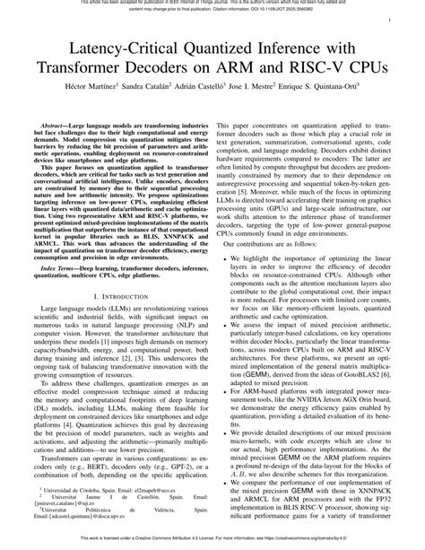 Pdf Latency Critical Quantized Inference With Transformer Decoders On