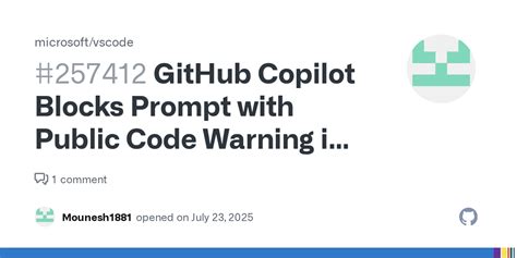 Github Copilot Blocks Prompt With Public Code Warning In Vs Code · Issue 257412 · Microsoft