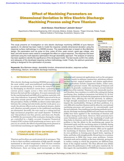 Pdf Effect Of Machining Parameters On Dimensional Deviation In Wire