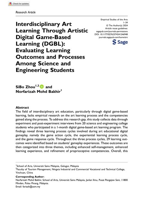 Pdf Interdisciplinary Art Learning Through Artistic Digital Game