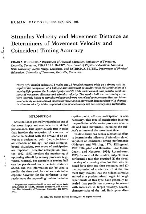 Pdf Stimulus Velocity And Movement Distance As Determiners Of Movement Velocity And Coincident