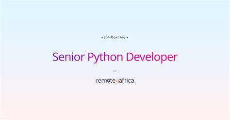 Senior Python Developer Remote4africa