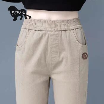 Sovk女装休闲裤女秋季新款时尚百搭松紧高腰修身显瘦简约直筒哈伦裤 卡其 优质弹力面料 M 建议90 100斤【图片 价格 品牌 报价】 京东