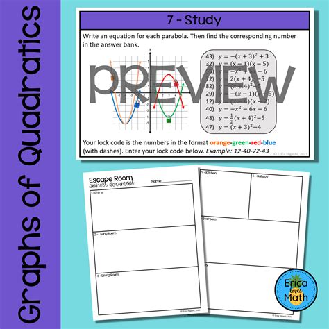 Graphs Of Quadratic Functions Escape Room Activity Digital Printable Classful