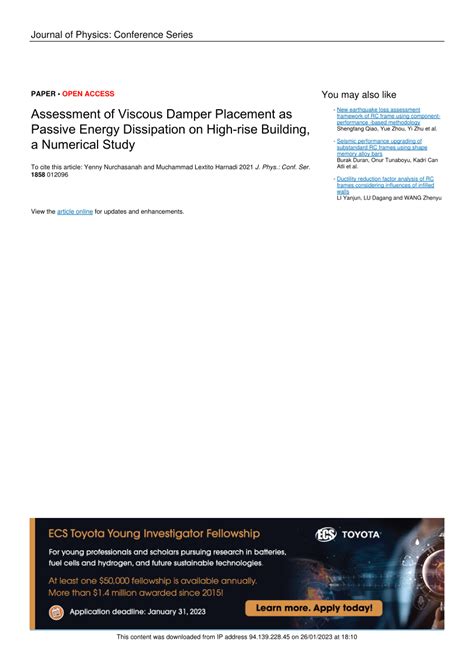 Pdf Assessment Of Viscous Damper Placement As Passive Energy Dissipation On High Rise Building
