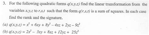 solved for the following quadratic forms q x y z find the