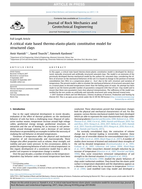 Pdf A Critical State Based Thermo Elasto Plastic Constitutive Model For Structured Clays