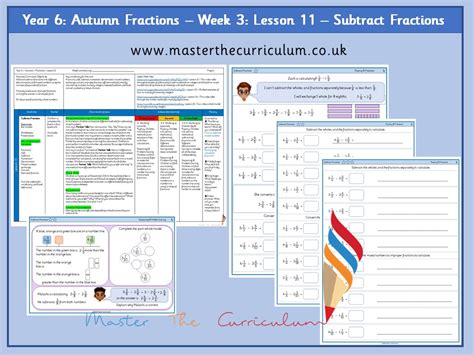 Year 6 Fractions Lesson 11 Subtract Fractions Master The Curriculum