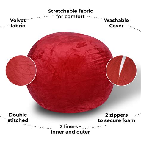Bean Bag Chairs Minky Velvet Bean Bag Chair Red 5ft Plush Floor Chair