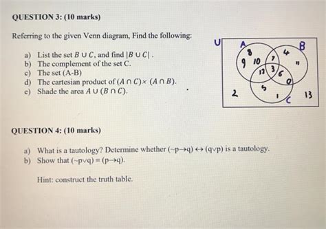 Solved QUESTION Marks Referring To The Given Venn Chegg
