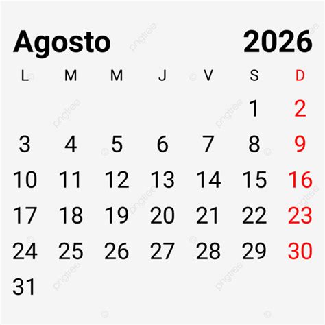2026 August Monthly Spanish Calendar Vector 2026 August Monthly