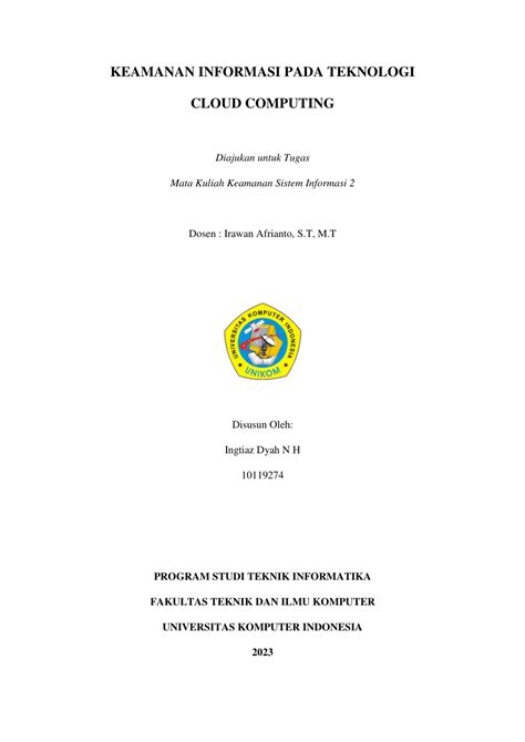Pdf Keamanan Informasi Pada Teknologi Cloud Computing