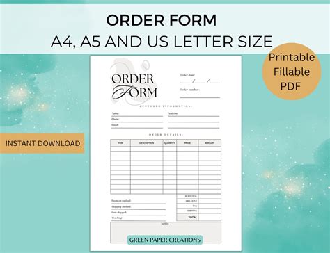 Fillable Order Form Template Printable Simple Order Form For Small