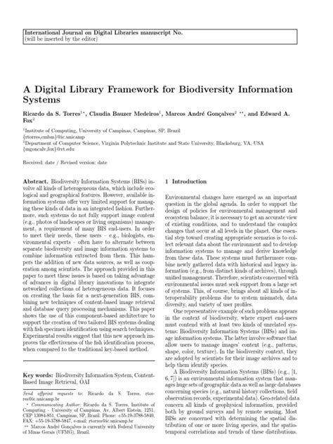 A Digital Library Framework For Biodiversity Information Systems