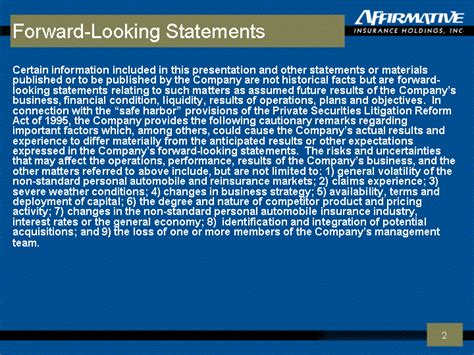 Forward Looking Statements Slide