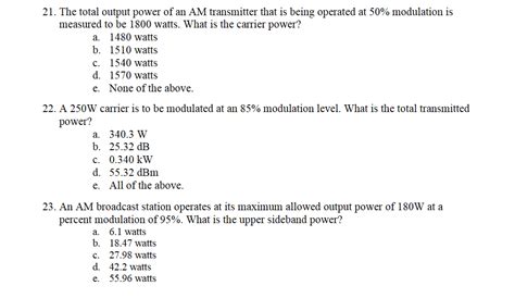 Solved 21 The Total Output Power Of An Am Transmitter That