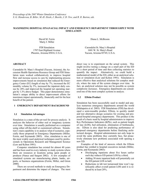 Pdf Maximizing Hospital Finanacial Impact And Emergency Department Throughput With Simulation