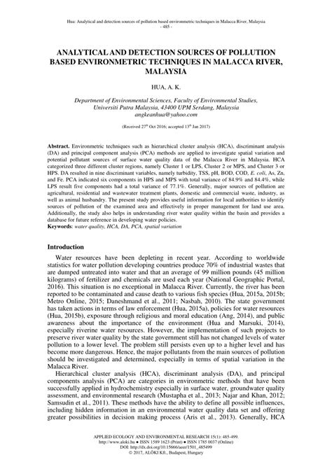 Pdf Analytical And Detection Sources Of Pollution Based Environmetric