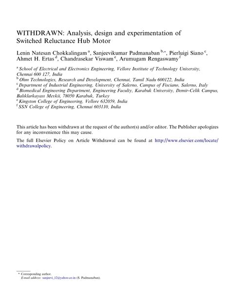 Pdf Analysis Design And Experimentation Of Switched Reluctance Hub Motor