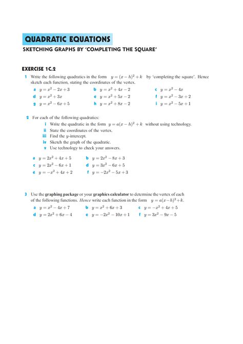 SOLUTION Quadratic Equations Exercise 1c2 Sketching Graphs By Completing The Square Studypool