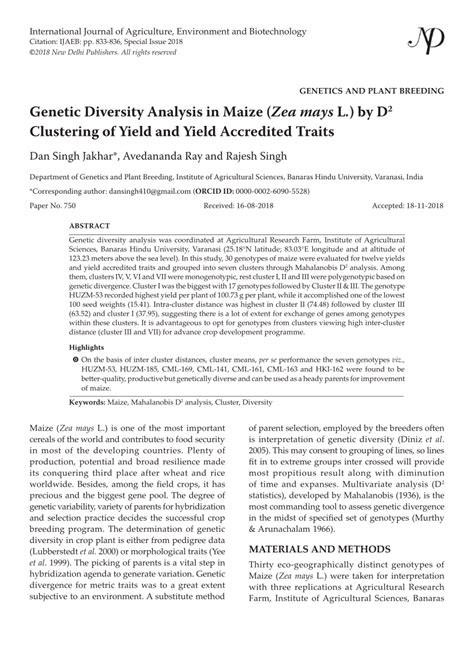 Pdf Genetic Diversity Analysis In Maize Zea Mays L By D 2