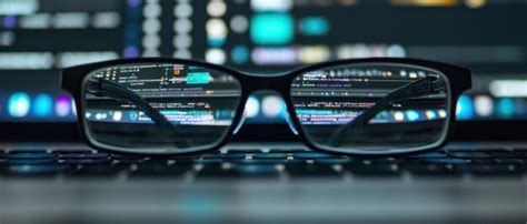 Glasses Reflecting Computer Code On A Laptop Keyboard Premium Ai