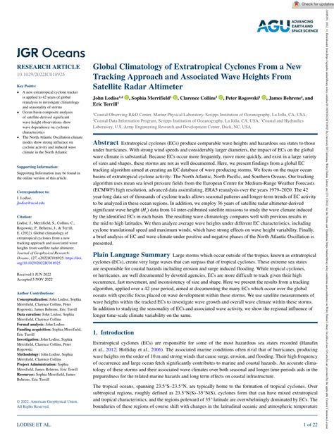 Pdf Global Climatology Of Extratropical Cyclones From A New Tracking Approach And Associated