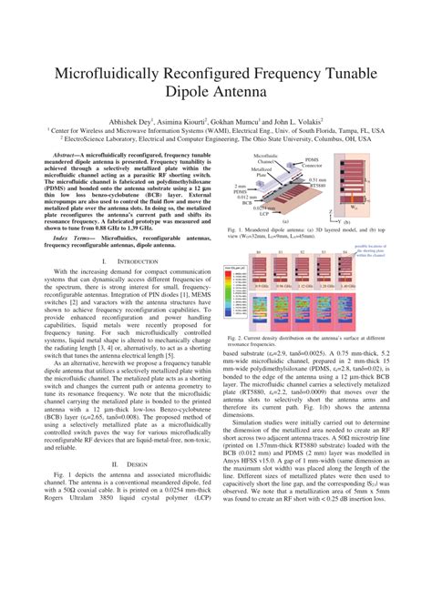 Pdf Microfluidically Reconfigured Frequency Tunable Dipole Antenna