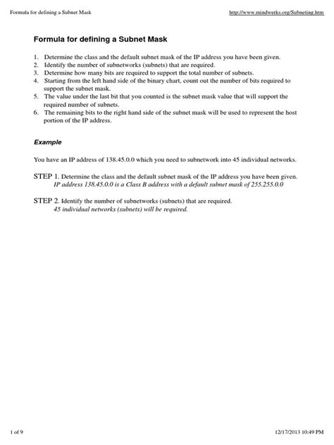 Formula For Defining A Subnet Mask Pdf Ip Address Computer Networking