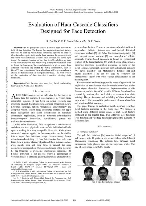 Pdf Evaluation Of Haar Cascade Classifiers For Face Detection