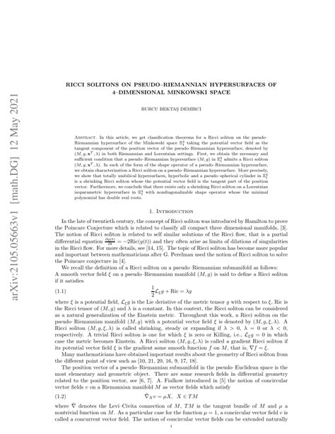 Pdf Ricci Solitons On Pseudo Riemannian Hypersurfaces Of 4 Dimensional Minkowski Space