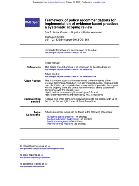Pdf Framework Of Policy Recommendations For Implementation Of Evidence Based Practice A