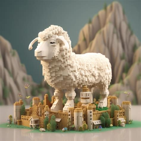 Premium Ai Image A Lego Sheep Is On A Table With A City In The Background
