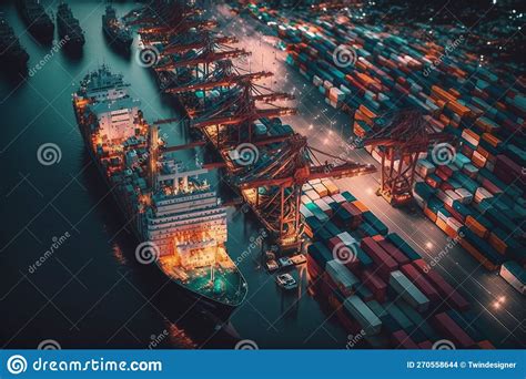 Shipping Container Port Illustration With Giant Cargo Ships Ai Generated Stock Illustration