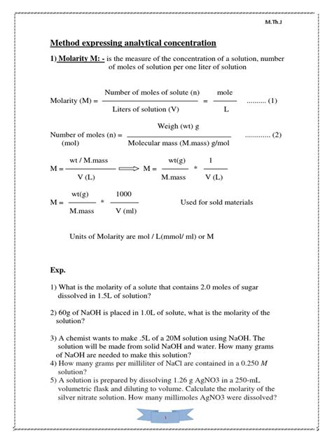 Molarity And Normality Pdf