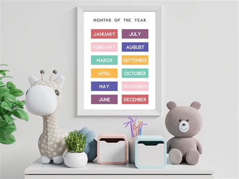 Months Of The Year Pastel Poster Montessori Classroom Decor Months